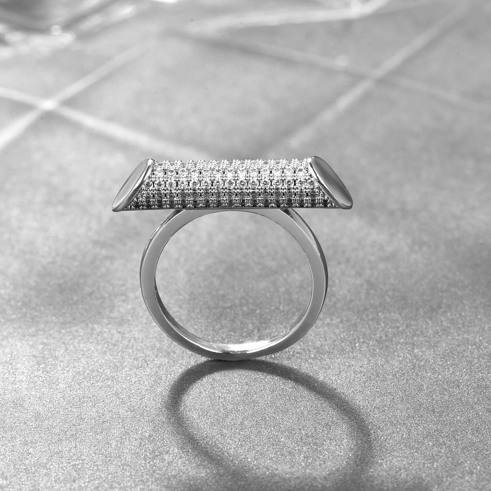 Gold Statement Rings 14k Gold Plated with Sparkling Cubic Zirconia Fashion Rings for Women (silver, 8)