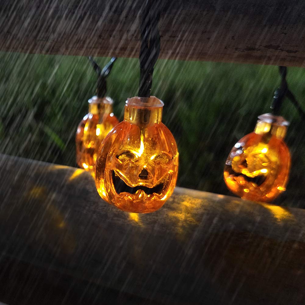 Halloween Pumpkin String Lights Eurus Home 33 ft 50 LED Halloween Lights | Solar Powered Pumpkin Lights with 8 Lighting Modes Jack-O-Lantern Decorative Lights for Indoor Outdoor Halloween Party IP65