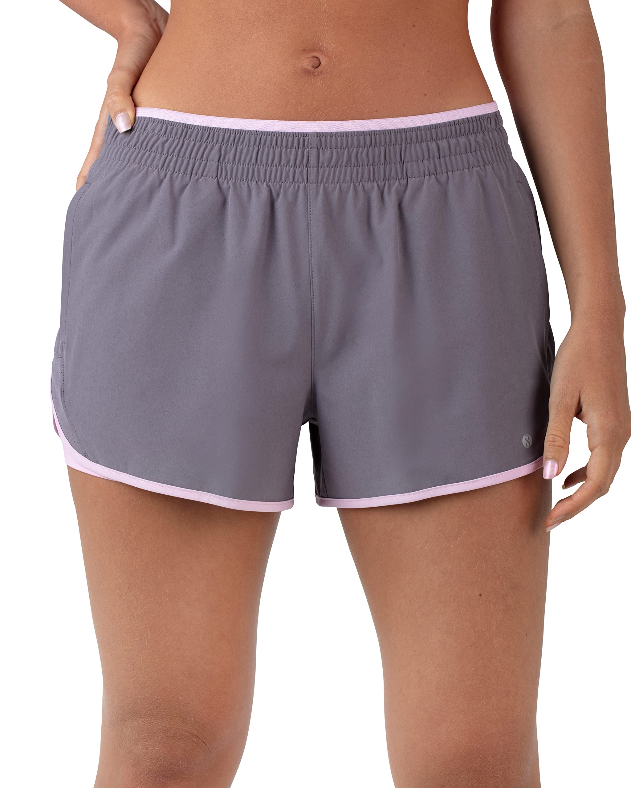 Layer 8 Women's Knit and Woven Quick Dry Two in One Running Yoga Work Out Short with Compression Shorts Underneath (Grey Wing, Medium)