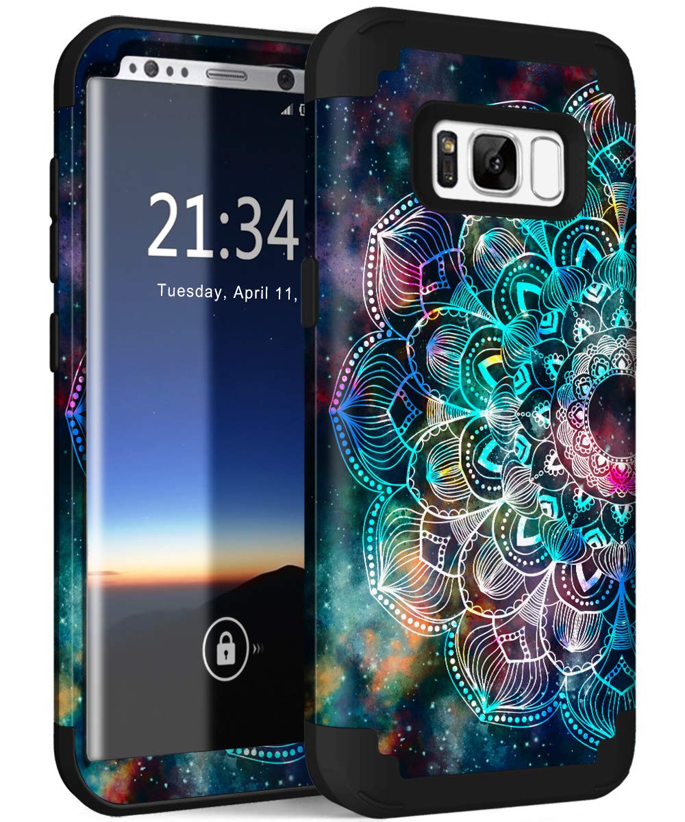 Hocase Galaxy S8 Case, Heavy Duty Protection Shock Absorbing Silicone Rubber Bumper+Hard Plastic Shell Hybrid Dual Layer Protective Case for Samsung Galaxy S8 (SM-G950U) 5.8" 2017 - Mandala in Galaxy