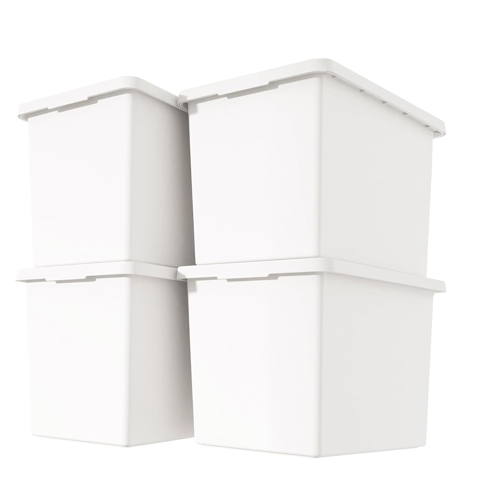 Yishyfier White Storage Bins with lids,Stackable Plastic Boxes Set of 4,Storage Box with handle for Organizing Snacks, Crafts,Crafts, Tools,books(white, 4XL)