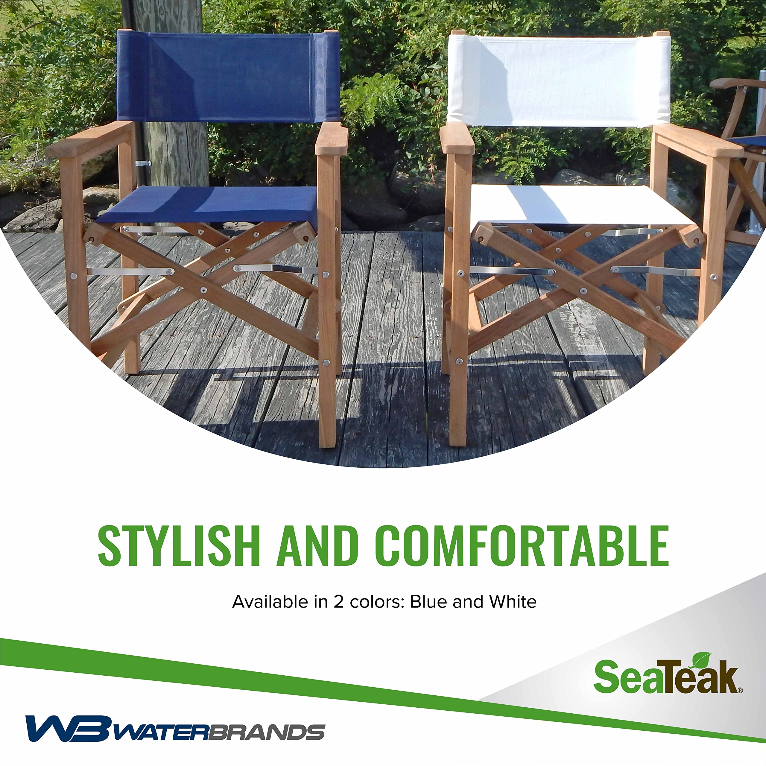 SeaTeak Director's Chair | with DURASLING Fabric Seat Cover | Foldable Directorâs Chair | Blue | 34.5" L x 23.75" W x 20.5" H