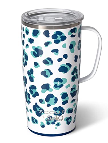 Swig Life + SCOUT 22oz Travel Mug | Insulated Tumbler with Handle and Lid, Cup Holder Friendly, Dishwasher Safe, Stainless Steel, Insulated Coffee Mug with Lid and Handle (Cool Cat)