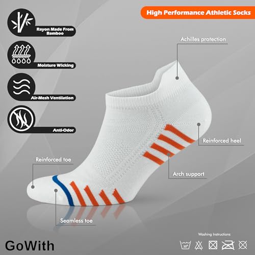 GoWith 6 Pairs Rayon Made From Bamboo Colorful Sneaker Socks, Athletic Thin Ankle Socks, Seamless Low-Cut Golf Socks for Men & Women, S/M, Multicolor-1, Model: 2150