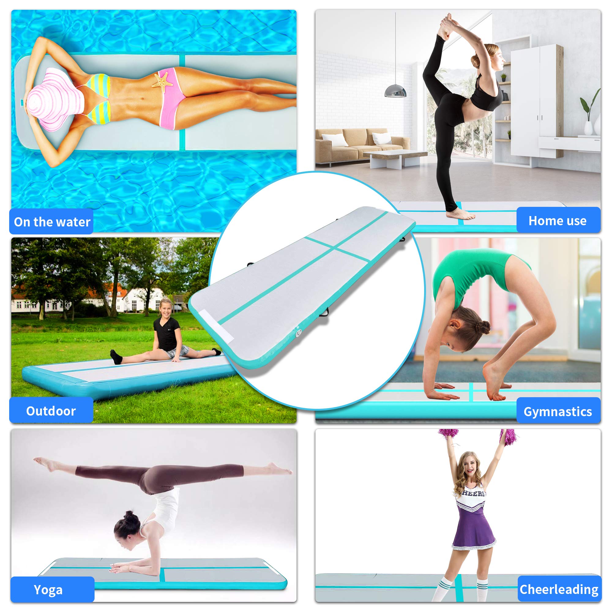 Gymnastics Tumbling Mat 10ft/13ft/16ft Inflatable Gymnastics Mats Tumble Track, for Home Use/Training/Cheerleading/Yoga/Water with Pump