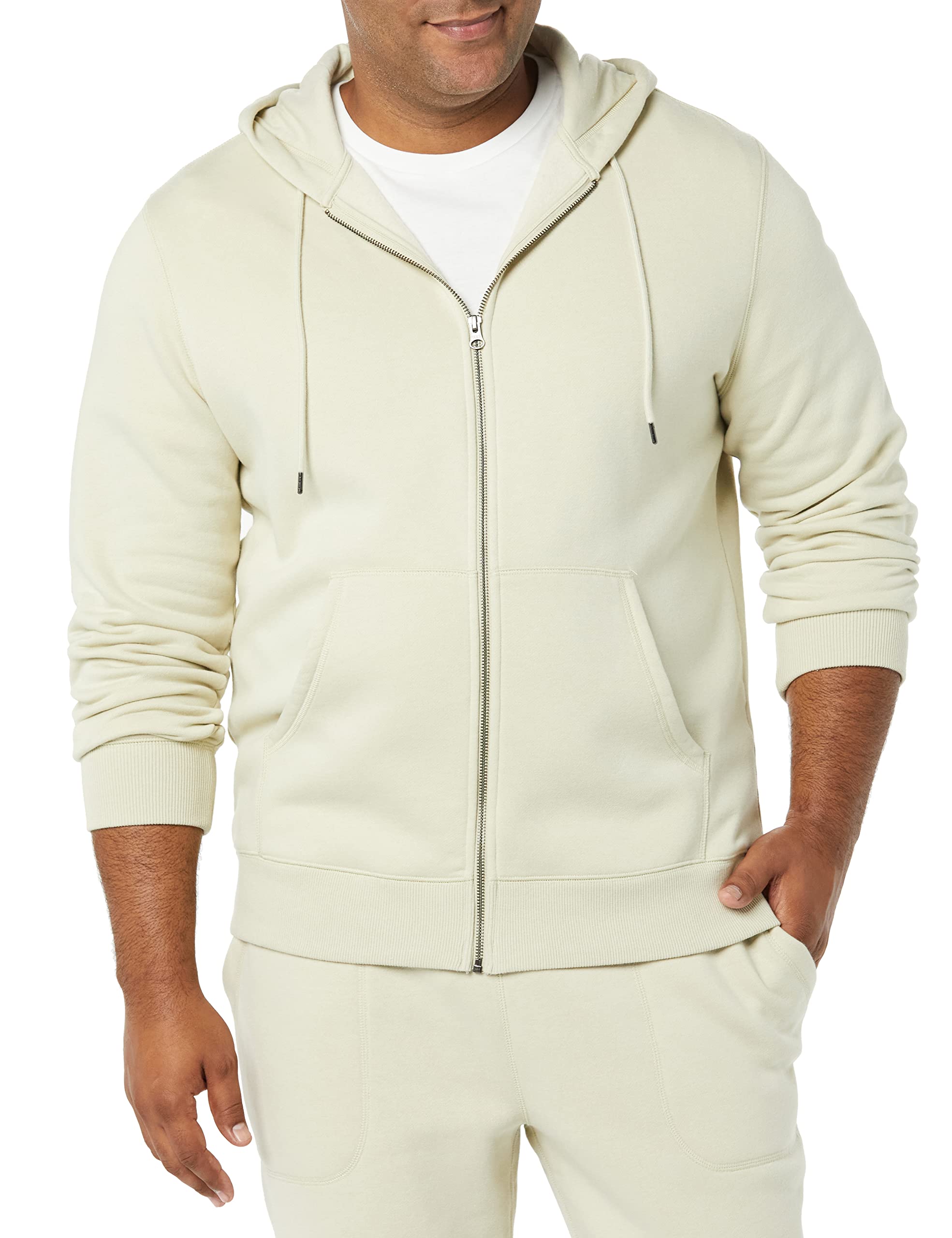 Goodthreads Men's Full-Zip Washed Fleece Hoodie, Charcoal, Large