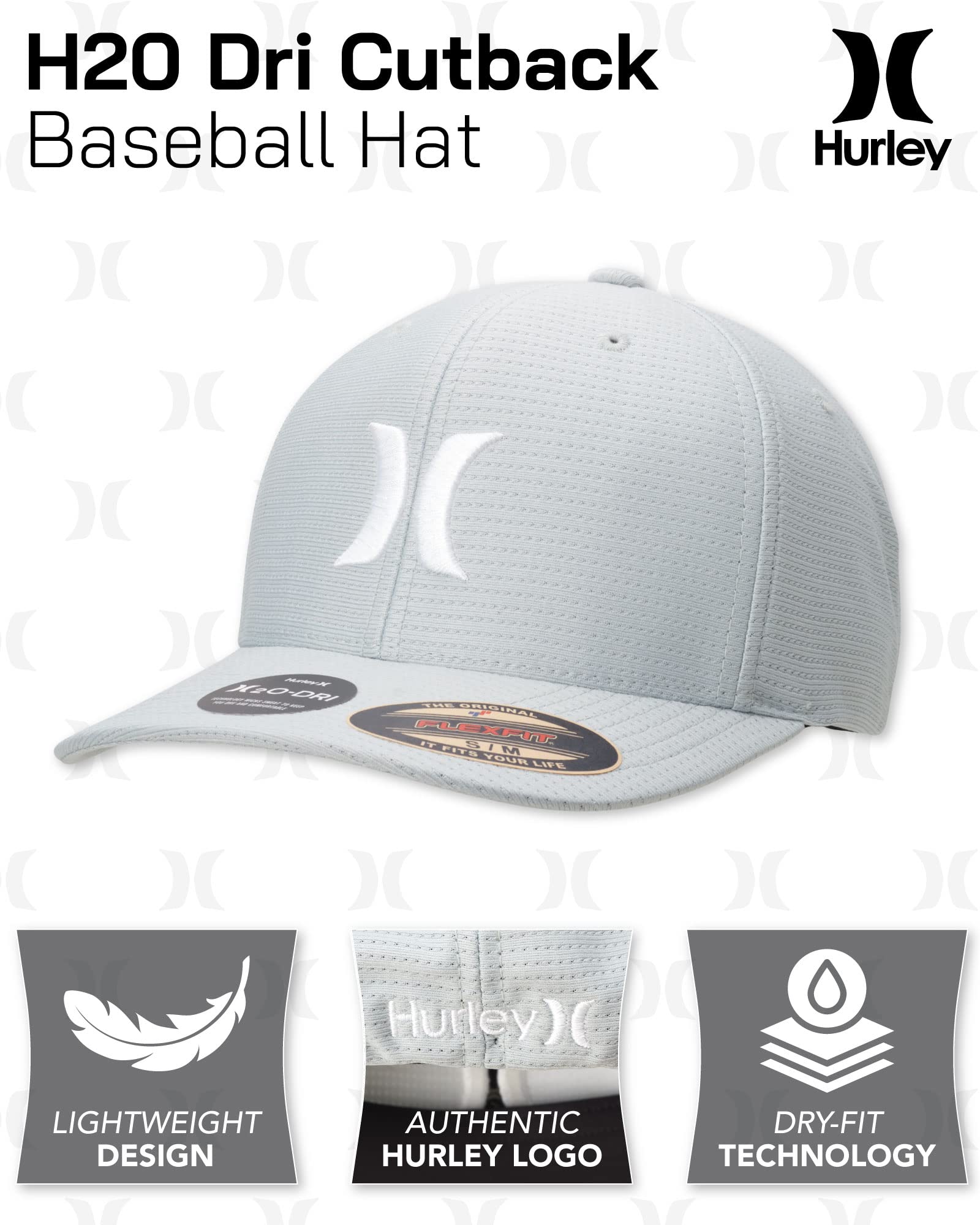 Hurley Men's Baseball Cap β Lightweight Curved Bill H2O Dri Fitted Caps for Men, Size Large-X-Large, Mystic Stone
