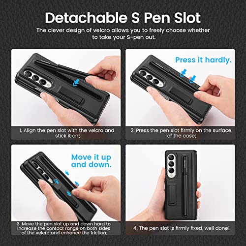 VEGO for Galaxy Z Fold 4 Case with S Pen Holder, Metal Kickstand Case with [Hinge Protection & Screen Protector], PU Leather Protective Case for Samsung Z Fold 4 5G 2022 New Released - Midnight Black