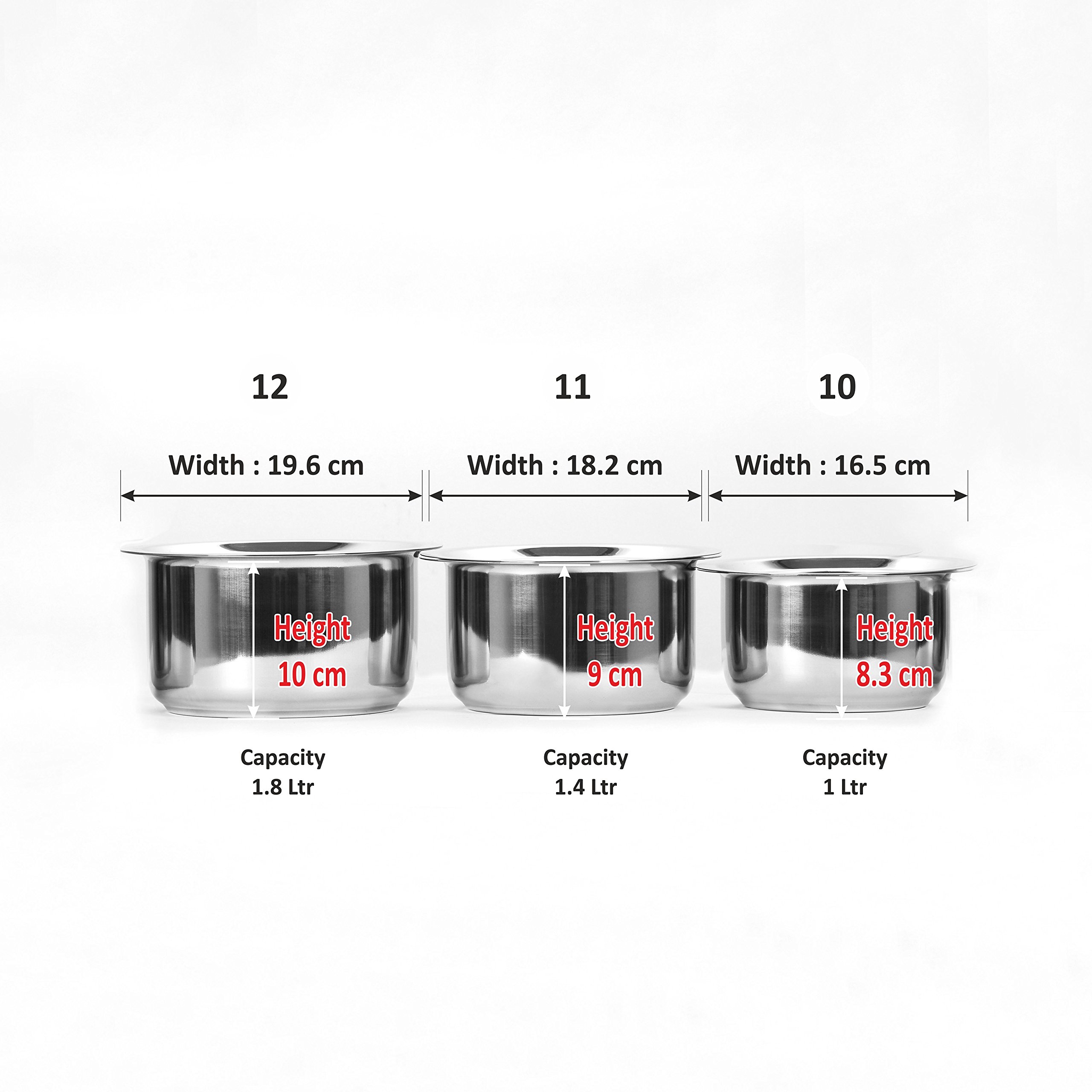 Sumeet 3 Pcs Stainless Steel Induction & Gas Stove Friendly Container Set/Tope/Cookware Set With Lids Size No.10 To No.12