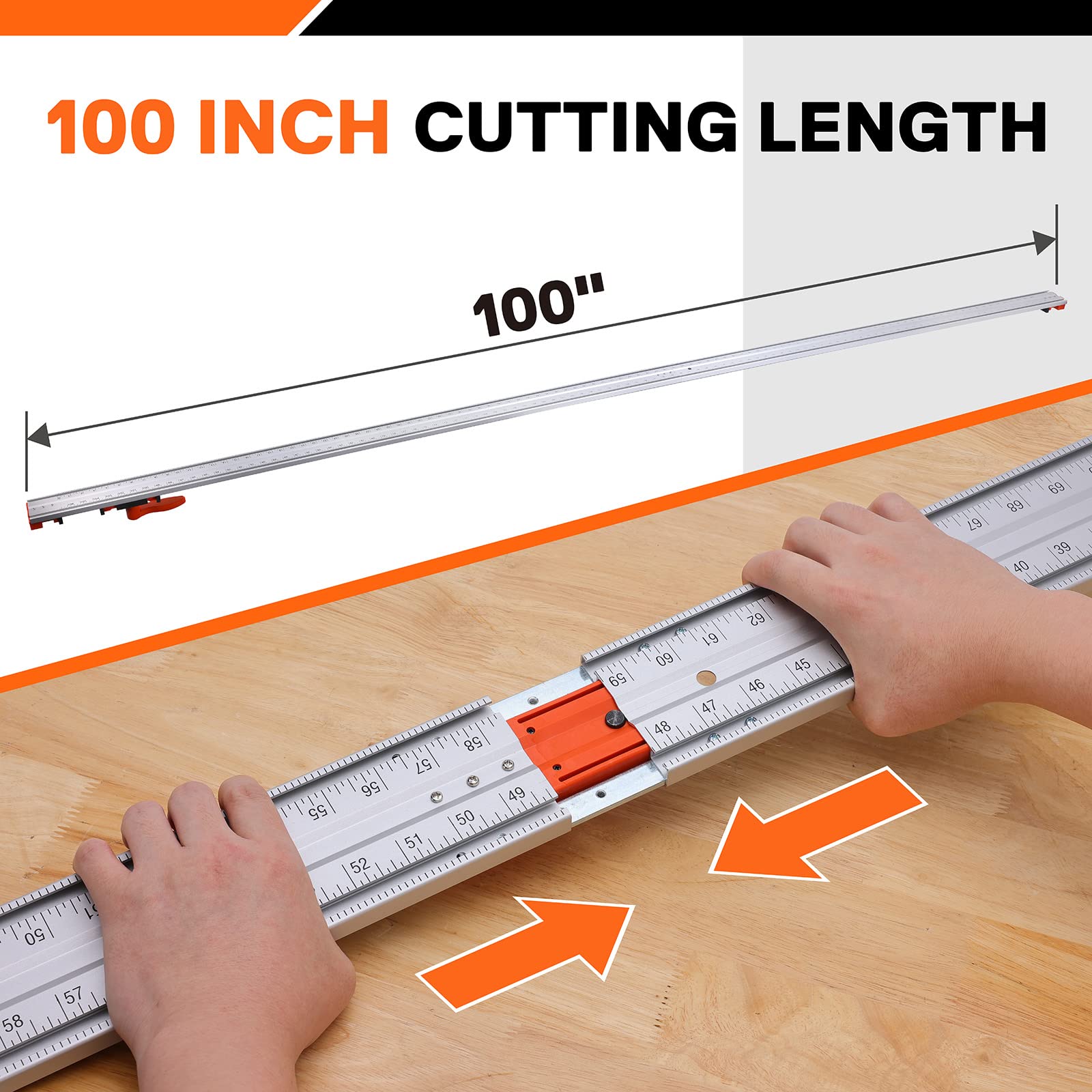 JORGENSEN 100in Circular Saw Guide with 50in Straight Cut Extension Rail - For Woodworking, Contractors, Carpenters and DIY