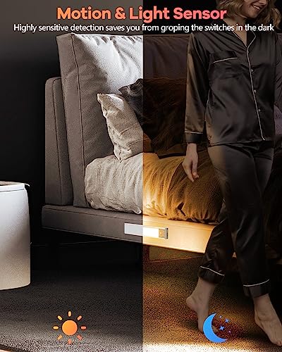 Under Cabinet Lights Rechargeable 40 LED Closet Lights, 3 Color Temperatures Dimmable Motion Sensor Lights Indoor, Wireless Magnetic Night Lighting for Kitchen, Wardrobe, Cupboard, Drawer, 2 Packs