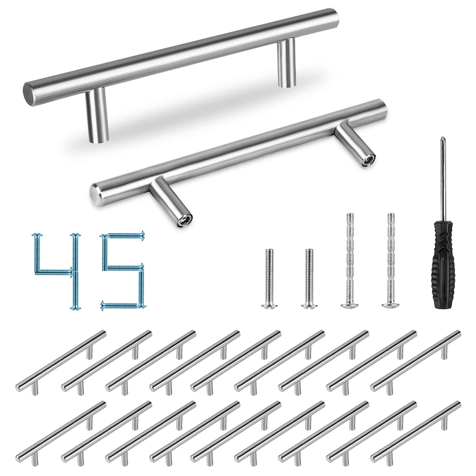 GoldPig 45 Pack | 6 Inch Cabinet Handles Kitchen Cabinet Handles Cabinet Pulls Brushed Nickel Cabinet Pulls for Stainless Steel Kitchen,3-3/4 "(96mm) Hole Center(Silver)