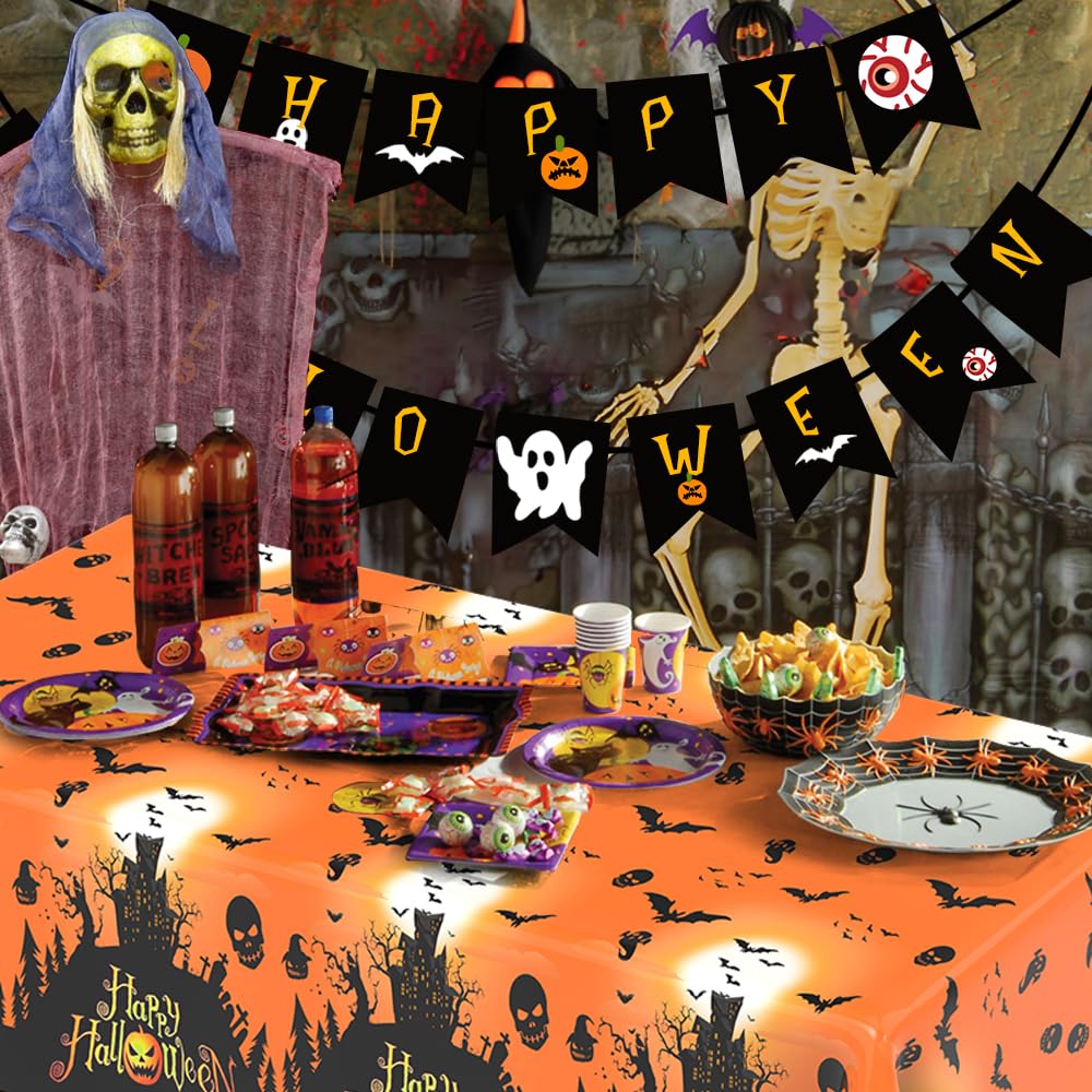 Halloween Tablecloth, 54" x 108" Halloween Tablecloth Rectangle, 2PCS Disposable Plastic Halloween Table Cover Table Cloth Halloween Table Decorations for Halloween Party Supplies Home Decor