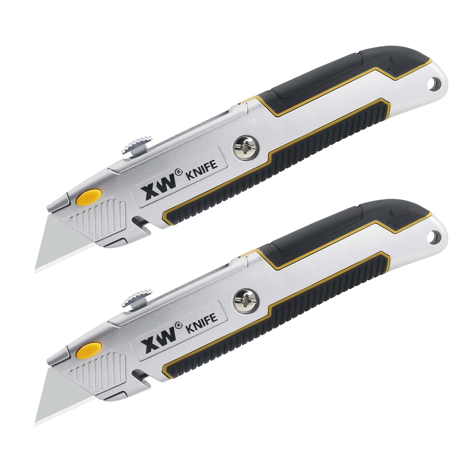 XW Retractable Utility Knife, Heavy Duty Zinc Alloy Box Cutter with 4 Spare Blades