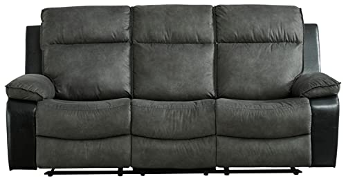 Signature Design by Ashley Woodsway Modern Faux Leather Tufted Reclining Sofa, Gray & Black