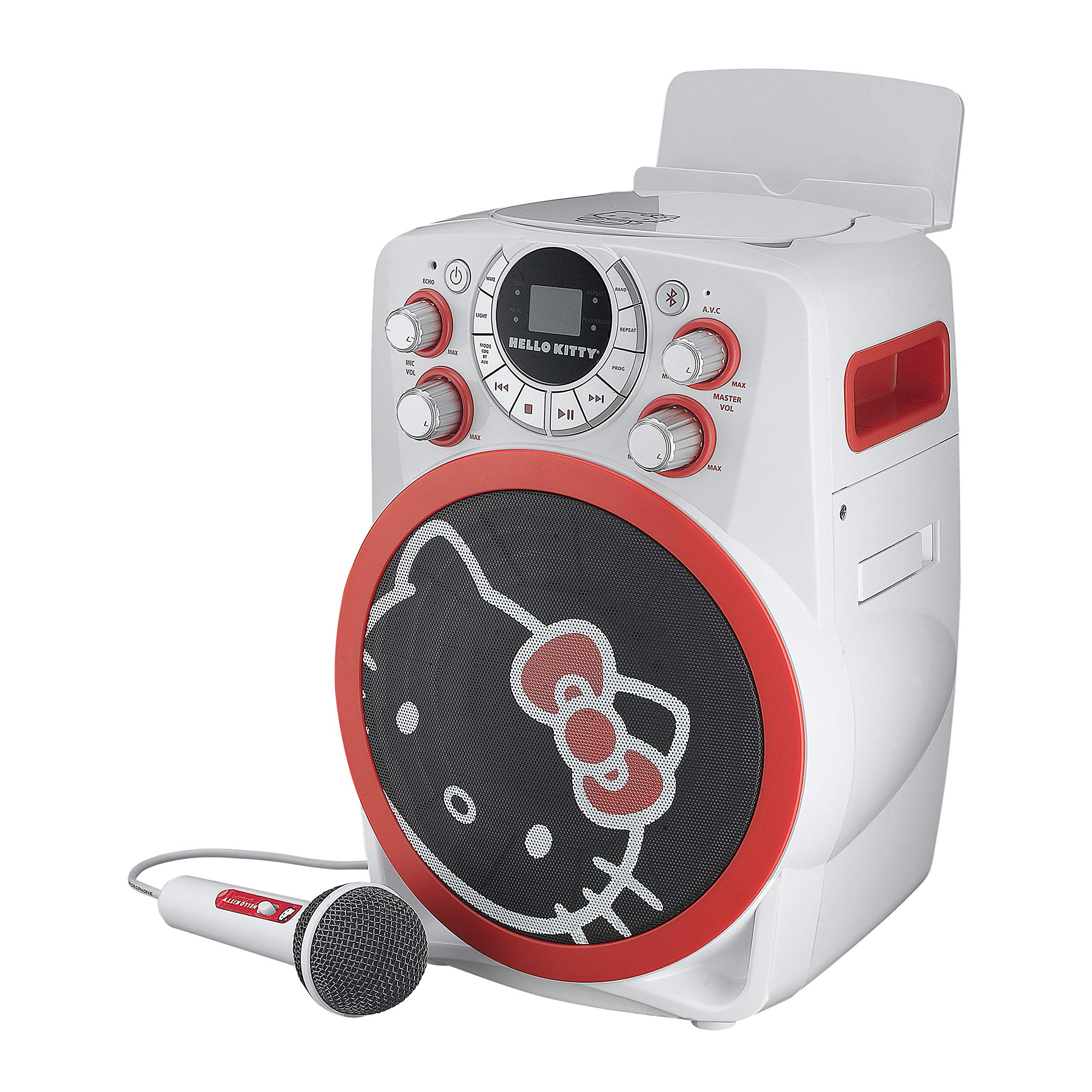Hello Kitty Bluetooth CDG Karaoke Machine with LED Disco Party Lights, Built in Microphone for Kids, Portable Bluetooth Speaker, AVC, CDG Disks, Compatible with Samsung Apple Tablets MP3 and TV