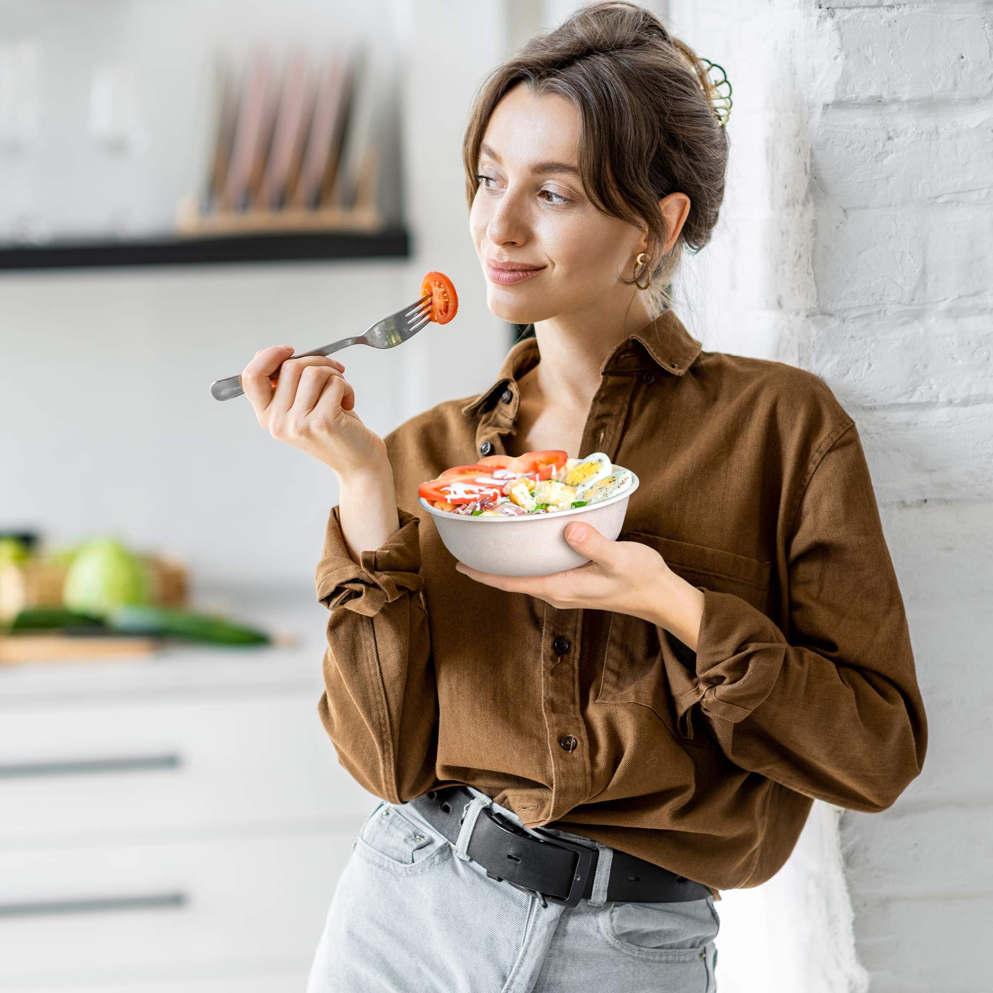 Green Tree Products Disposable Paper Bowls, 24 Oz [50 Pack] Large Bowl-100% Compostable, Biodegradable, Eco-friendly - Convenient for Daily Use for Salad, Hot Soup, and Pasta