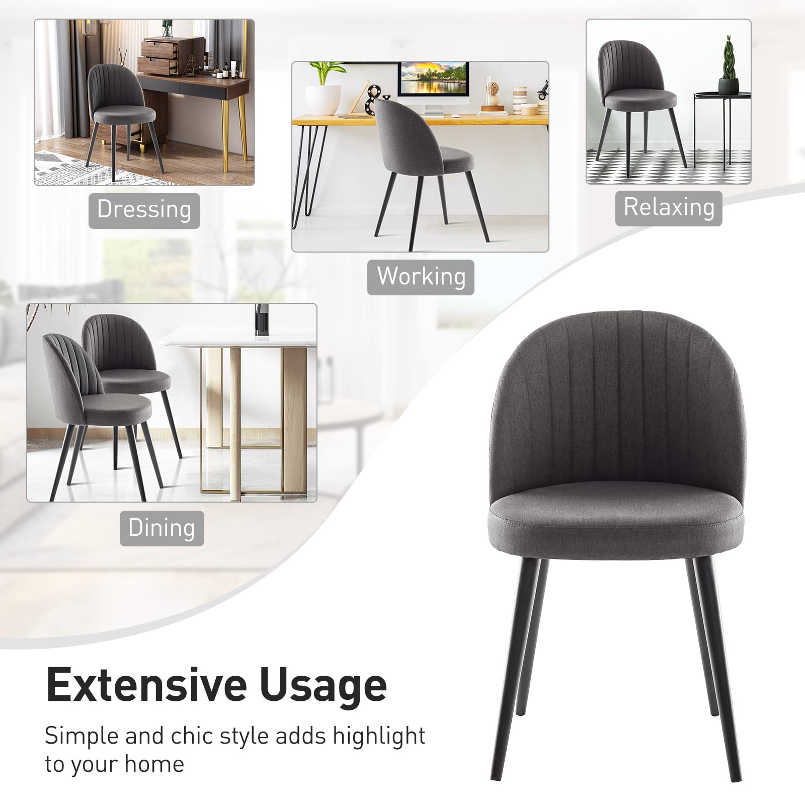 Giantex Set of 4 Modern Velvet Dining Chairs, Multipurpose Mid-back Armless Accent Chairs, Side Chair Set w/Beech Wood Legs, Perfect for Dining Room, Kitchen, Living Room, Grey