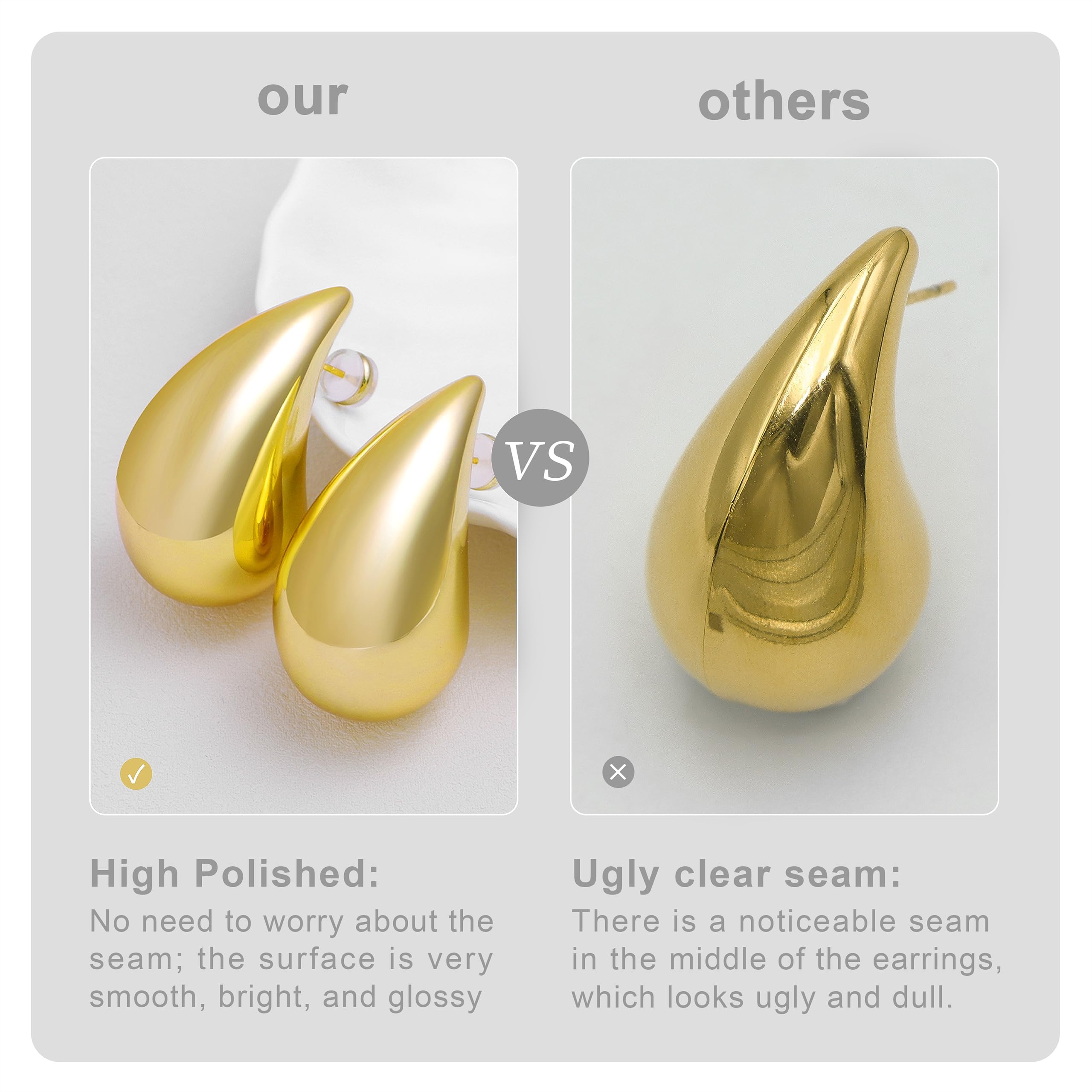 Gold Teardrop Earrings Dupes for Women Chunky Gold Plated Waterdrop Earrings Trendy Jewelry for Women