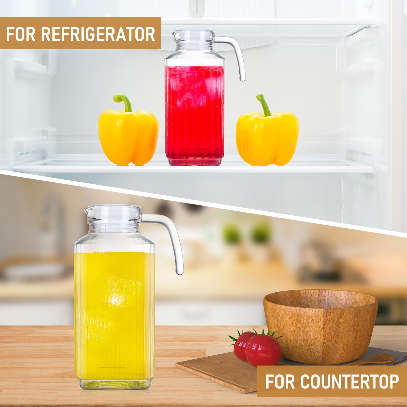 Gejoy 4 Pieces 60 oz Glass Pitcher with Lid Fridge Pitcher Juice Pitcher Glass Water Pitcher Beverage Drink Containers Jug for Fridge Iced Tea Lemonade Milk Cocktails Cold