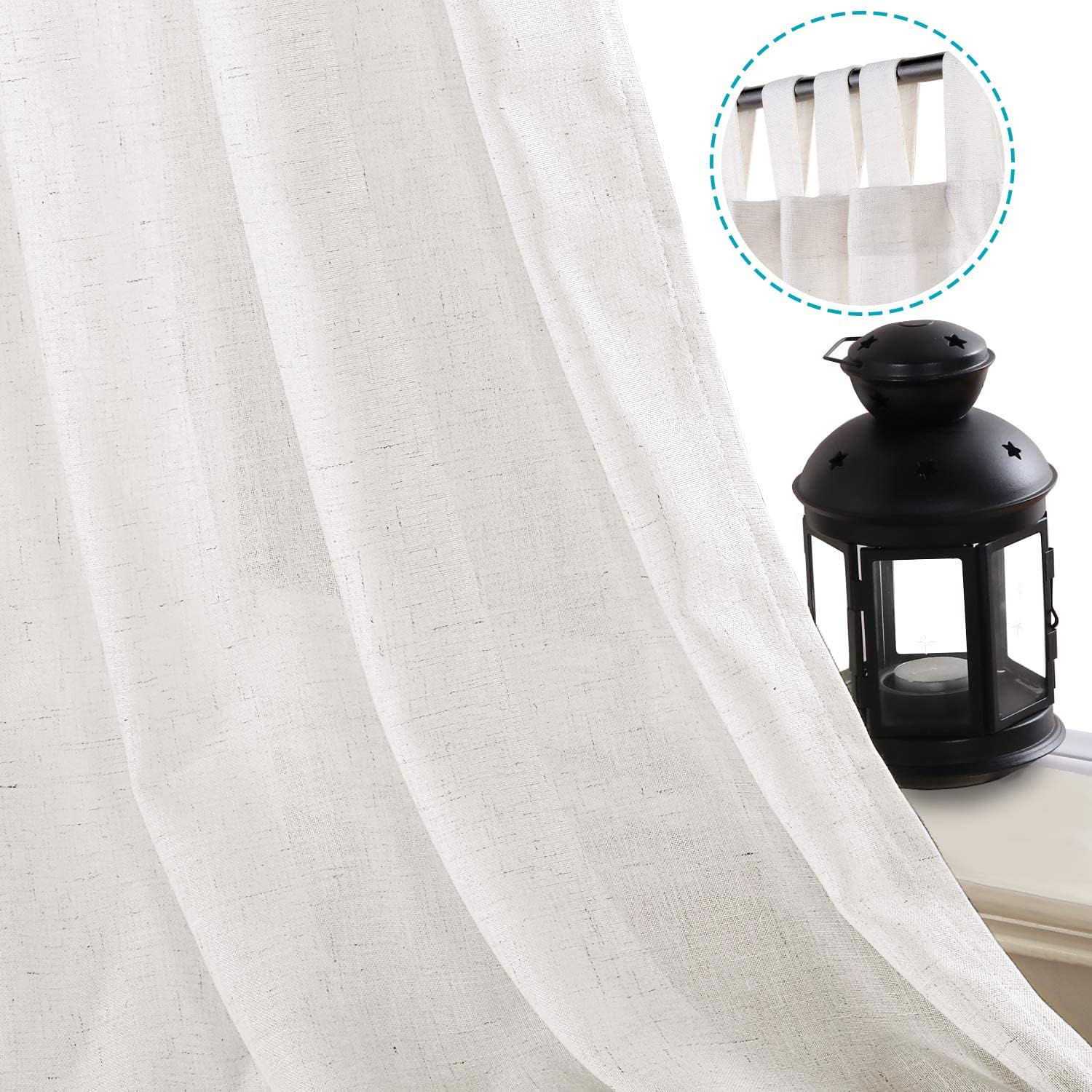 H.VERSAILTEX Elegant Natural Linen Blended Energy Efficient Light Filtering Curtains / Tab Top Curtains Off White Window Treatments Panels / Drapes for Livingroom (Set of 2, 52in x 96in)
