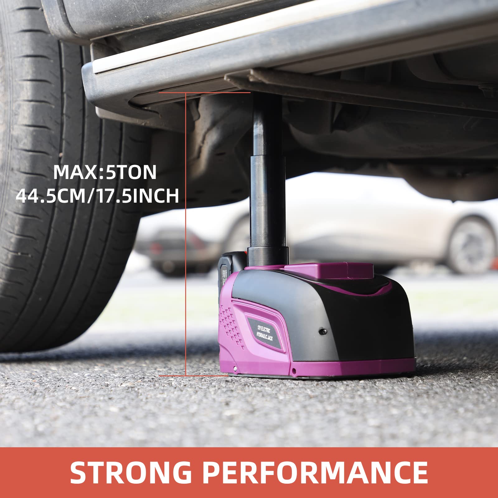 TYAYT Electric Car Jack Kit, 5 Ton Cordless Hydraulic Car Jack, 12V Portable Car Jack with LED Light for SUV MPV Sedan, Lifting Range 6.6 to 17.5 Inch(Purple)