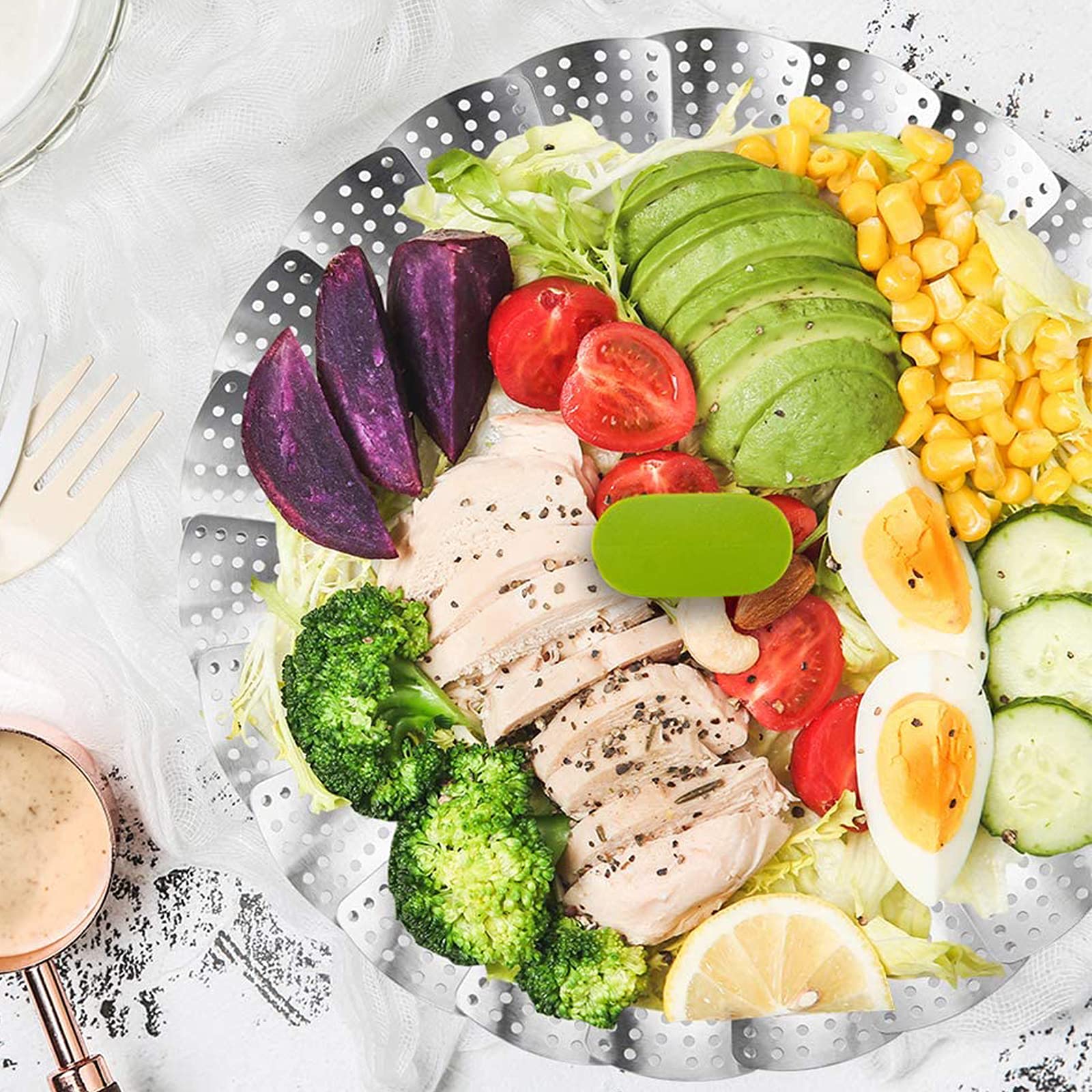 Vegetable Steamer Basket, Stainless Steel Folding Steamer with Extending Removable Center Handle Insert for Veggie Seafood Cooking to Fit Various Size Pot(5.1" to 9")