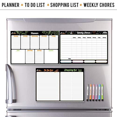Howlin' Homewares Magnetic Dry Erase Board for Fridge - Stain Resistant Refrigerator Calendar with Fine Tip Markers and Large Eraser - Magnetic Whiteboard Weekly Planner