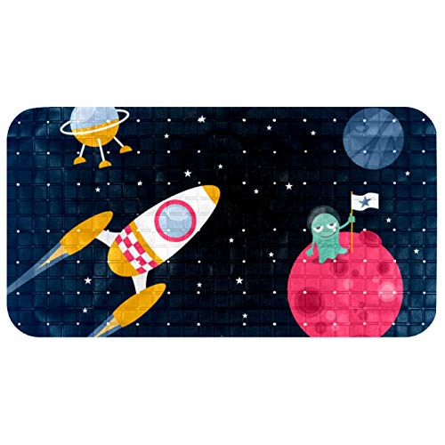 Unicey Non Slip Bathtub Mat Outer Spaceship Galaxy Rockets Planet Shower Tub Mats with Suction Cups for Baby and Adults 14.7x26.9 in