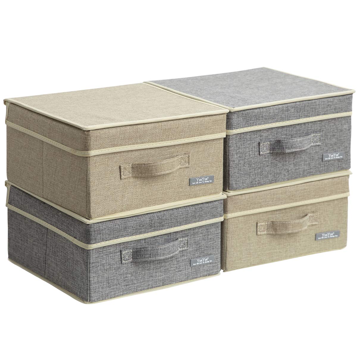 YueYue Linen Collapsible Storage Bins With Lids,Foldable Fabric Storage Bins Boxes,Storage boxes with lids Closet Bin(2 Pack Orange,13in/13in/13in