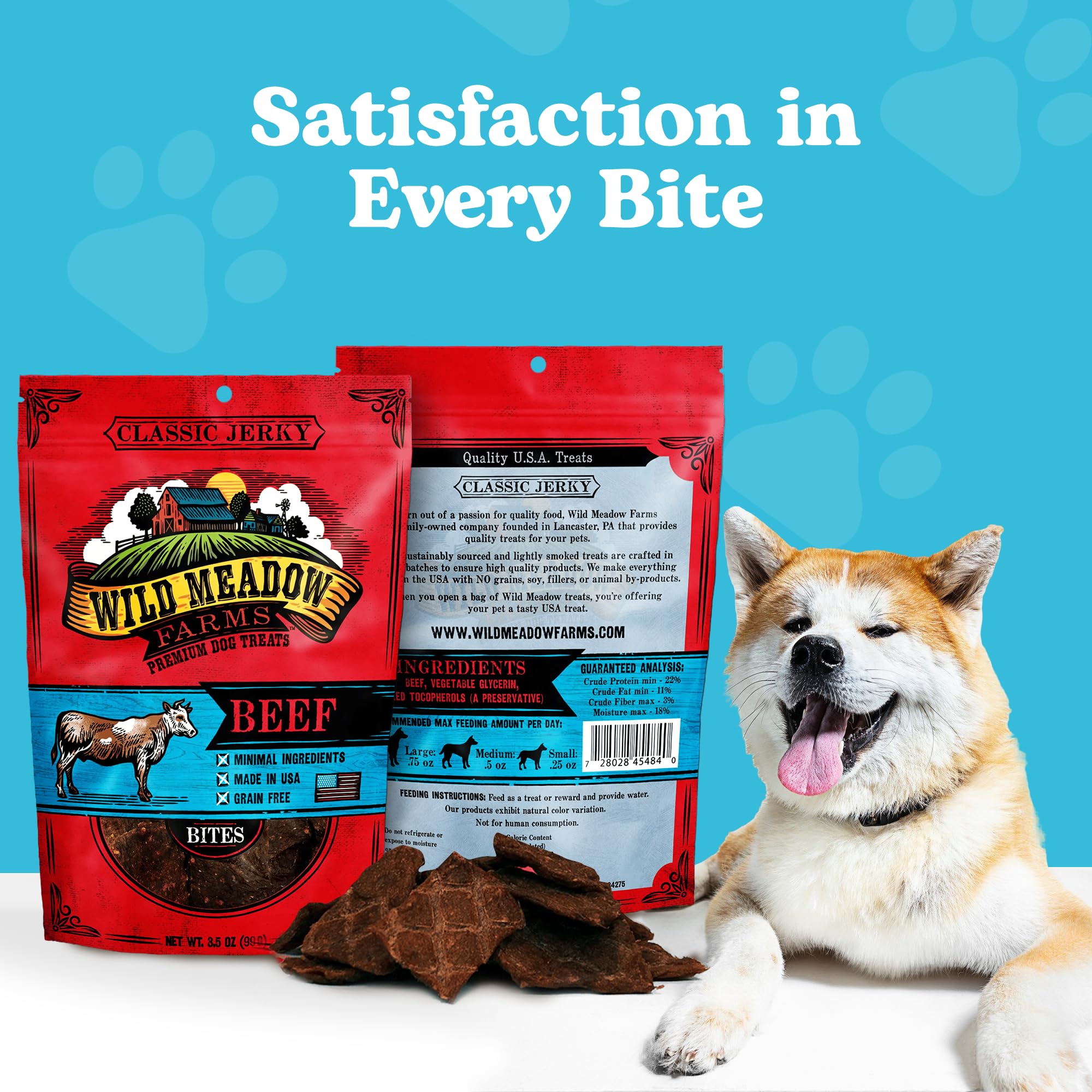 Wild Meadow Farms - Classic Beef Bites, Soft Jerky Treats for Dogs, Grain-Free & All-Natural, Ideal for Training, Portioning, and High-Value Rewards for All Breeds & Ages - 3.5 Ounce Pouch