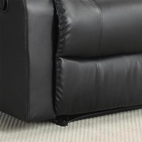 Generic Standard Manual Recliner, Black Faux Leather Small Space Recliner Upholstered
