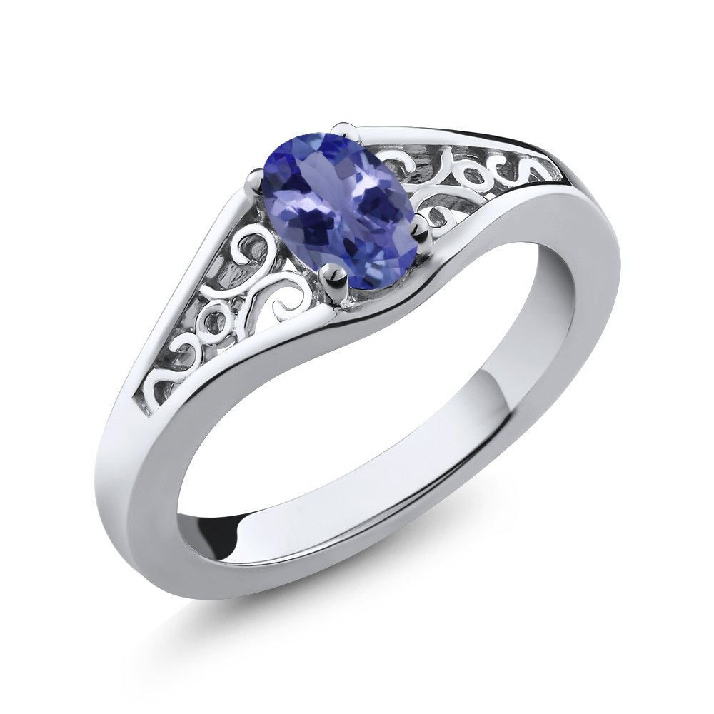 Gem Stone King 925 Sterling Silver Tanzanite Ring For Women (0.50 Cttw, Gemstone Birthstone, Oval 6X4MM, Available In Size 5, 6, 7, 8, 9)