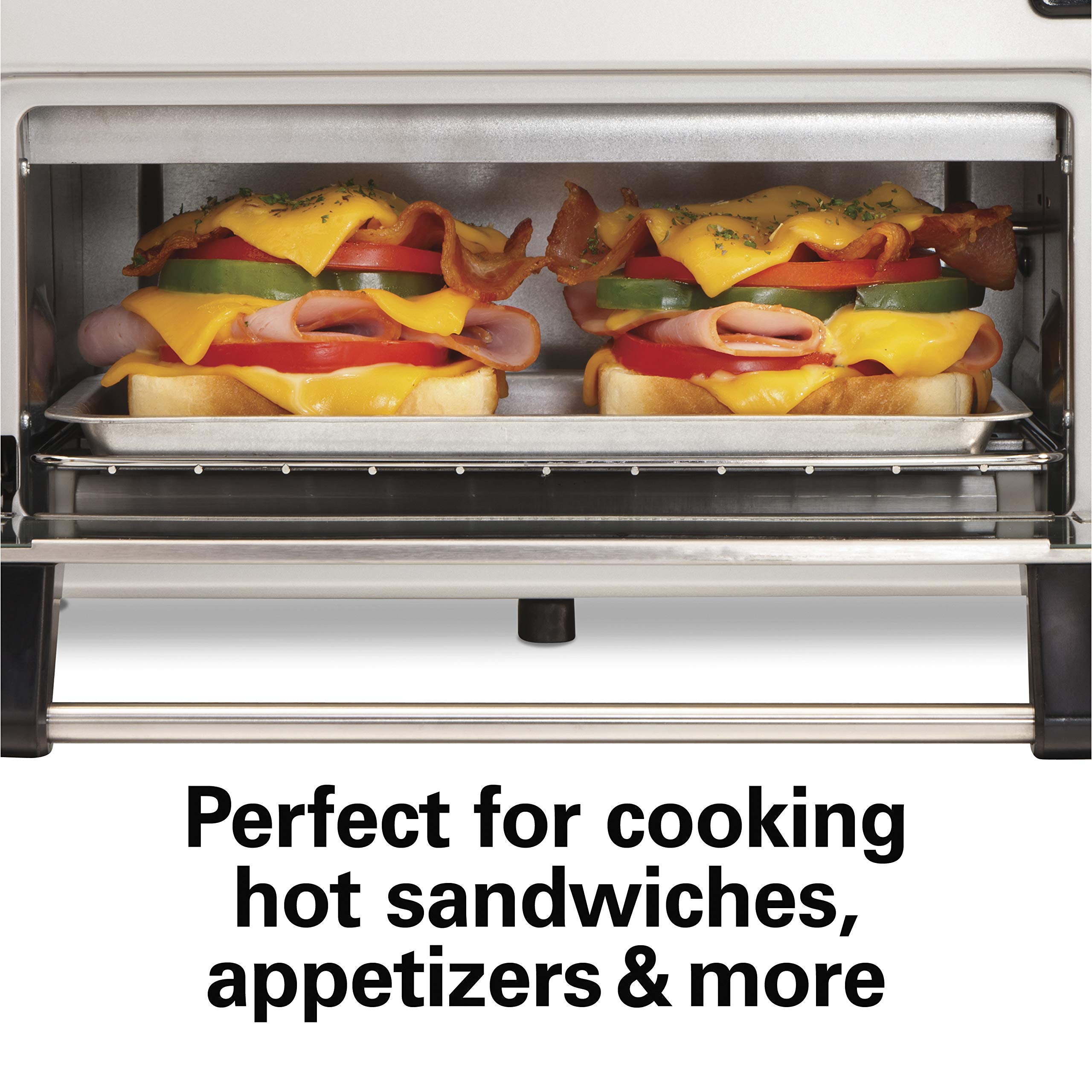Hamilton Beach Toastation 2-Slice Toaster and Oven Combo, Extra Wide Slots, Shade Selector, Baking Pan, 1500 Watts, Black (22723)