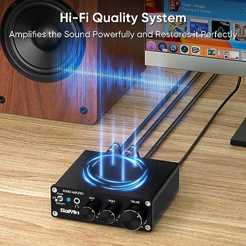 Saiyin Mini Bluetooth Amplifier Home Audio for Speakers, 2ร80W 2.1 Channel Digital Class D Integrated Amp with 24-Bit 192kHz DAC and Optical Coaxial AUX Headphone Line Out Jack