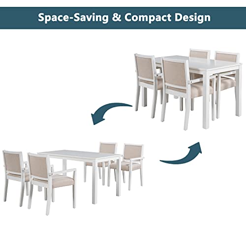 Goozio 5 Piece, Wood Rectangular Room Dinette Set for 4,Kitchen Table with 4 Arm Upholstered Dining Chairs,Beige