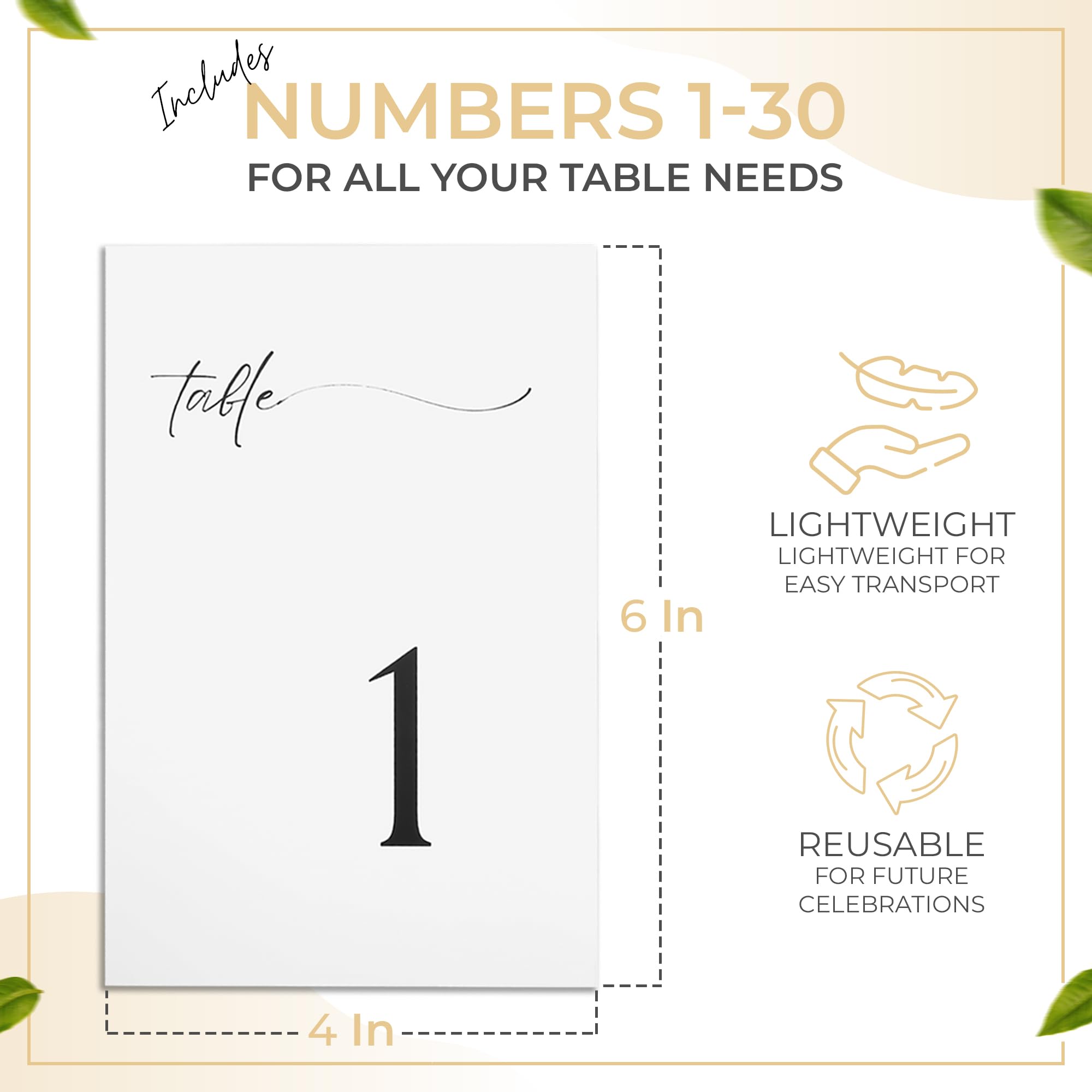 Wedding Table Numbers 1-30 Cards - Perfect for Wedding Reception, Banquets, and Special Occasions, Set Includes Numbers 1-30 and Head Table, Durable Double-Sided 6x4 inch Cards by Daivers