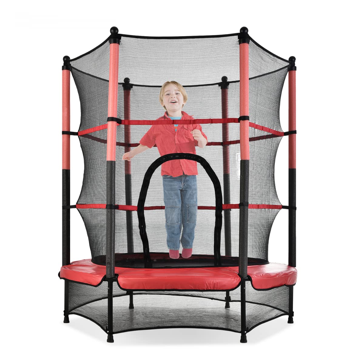 MengK FCH Kinder Trampolin Jumper 140 cm mit gepolsterten Stangen und Sicherheitsnetz, Rosa und Schwarz