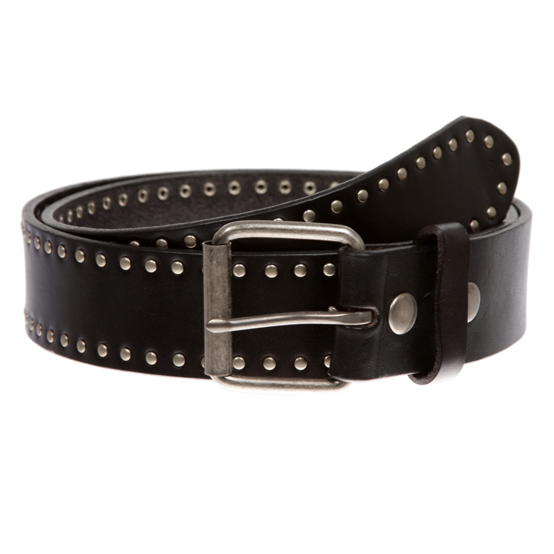 Genuine Vintage Retro Circle Studded Leather Belt - Interchangeable buckle, Black | 40"