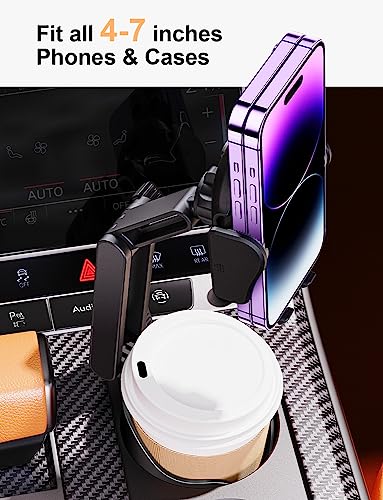 TAZENI Cup Holder Phone Mount for Car Bottle Friendly Cup Phone Holder for Car High Adjustable Cell Phone Cup Holder Expander for Car Easy Install & Sturdy & Durable Fit 4-7‘’ iPhone Android