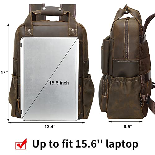 TIDING Genuine Leather Backpack for Men 17.3 Inch Laptop Bag Large Capacity Business Travel Daypack