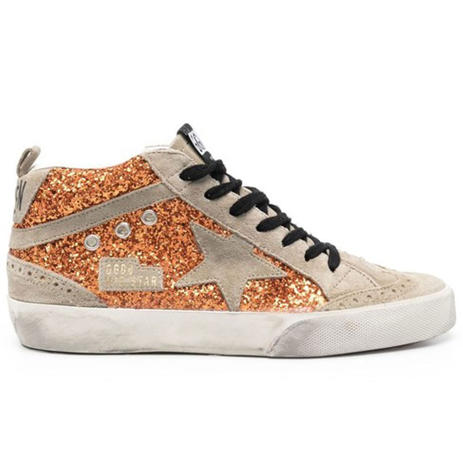 Golden Goose Mid Star Glitter Upper Suede Star Spur Wave and Heel Womens Sneakers - 37