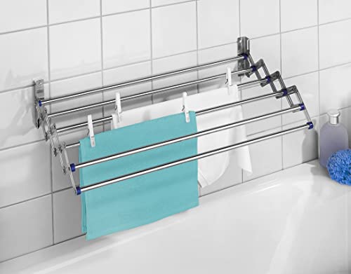 WENKO Seche-linge télescopique - longueur de séchage 3,3 m, extensible, résistant aux intempéries, montage mural, Acier inoxydable, 70 x 12.5 x 11-35 cm, Argent brillant