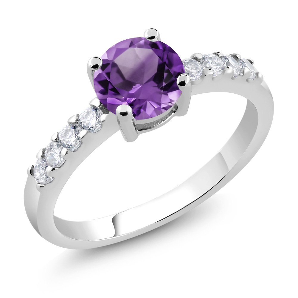 Gem Stone King Purple Amethyst Engagement Anniversary Promise Ring For Women (1.24 Cttw, Gemstone February Birthstone, Round 6MM, Size 7)