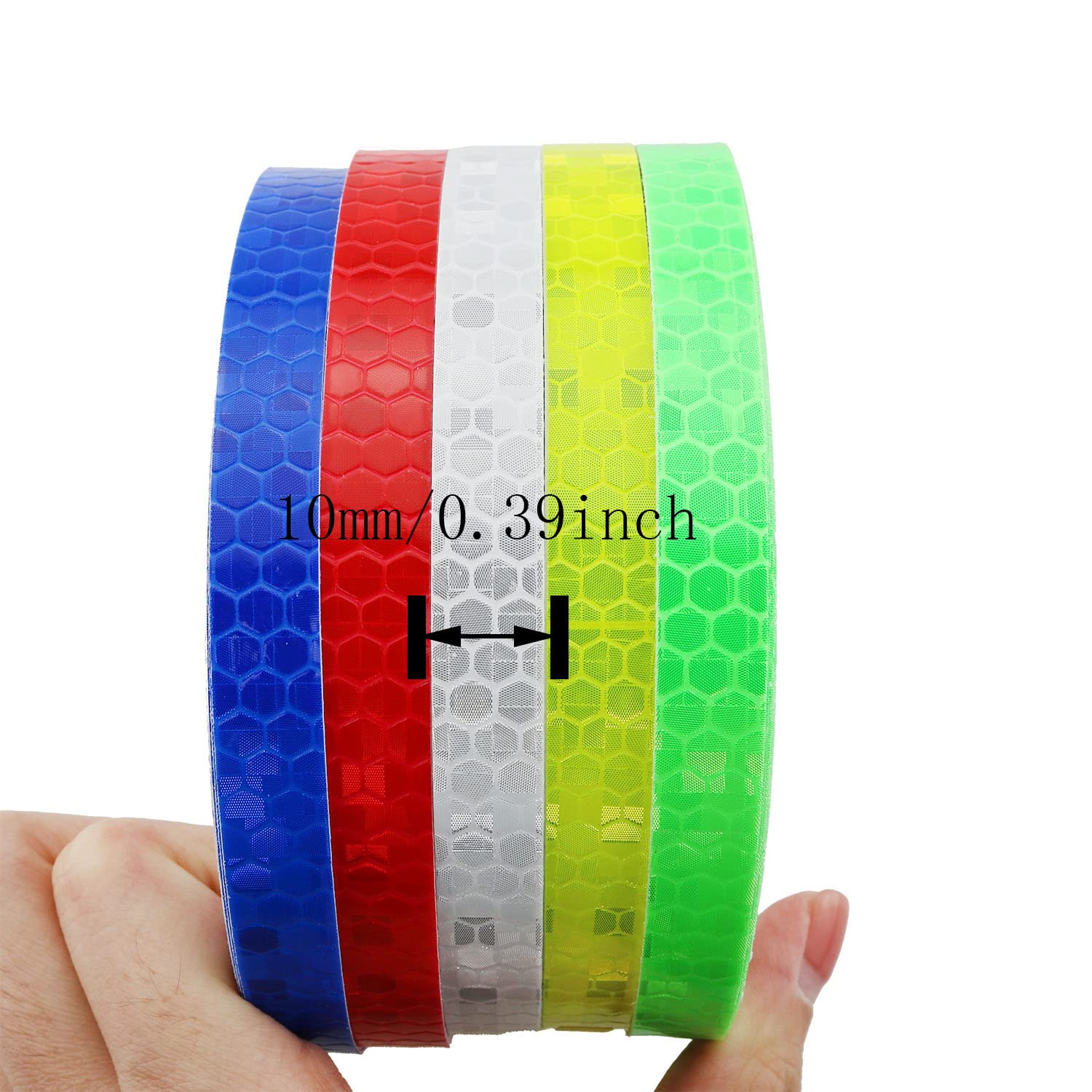 HSCGIN 5 Rolls Reflective Stickers Bike Warning Reflective Stickers Waterproof Adhesive Decals White/Yellow/Red/Blue/Green for Motorcycle, Bicycle, Strollers