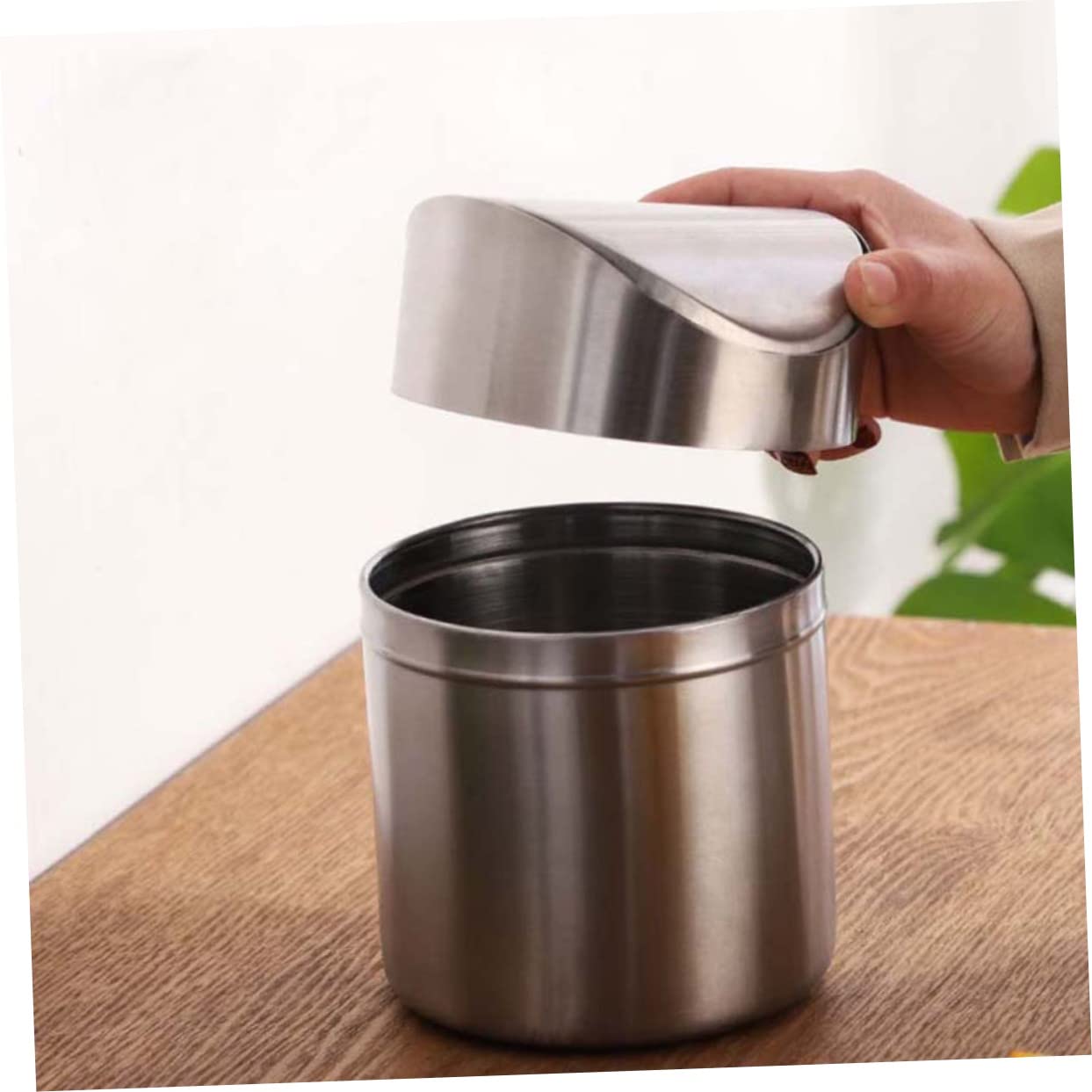 GATHINESS Table countertop Trash cans Mini Tiny Trash Stainless Steel Trash can Metal Trash can with lid Outdoor Trash can Office Table Trash can Desktop Trash with Cover Recycle Office