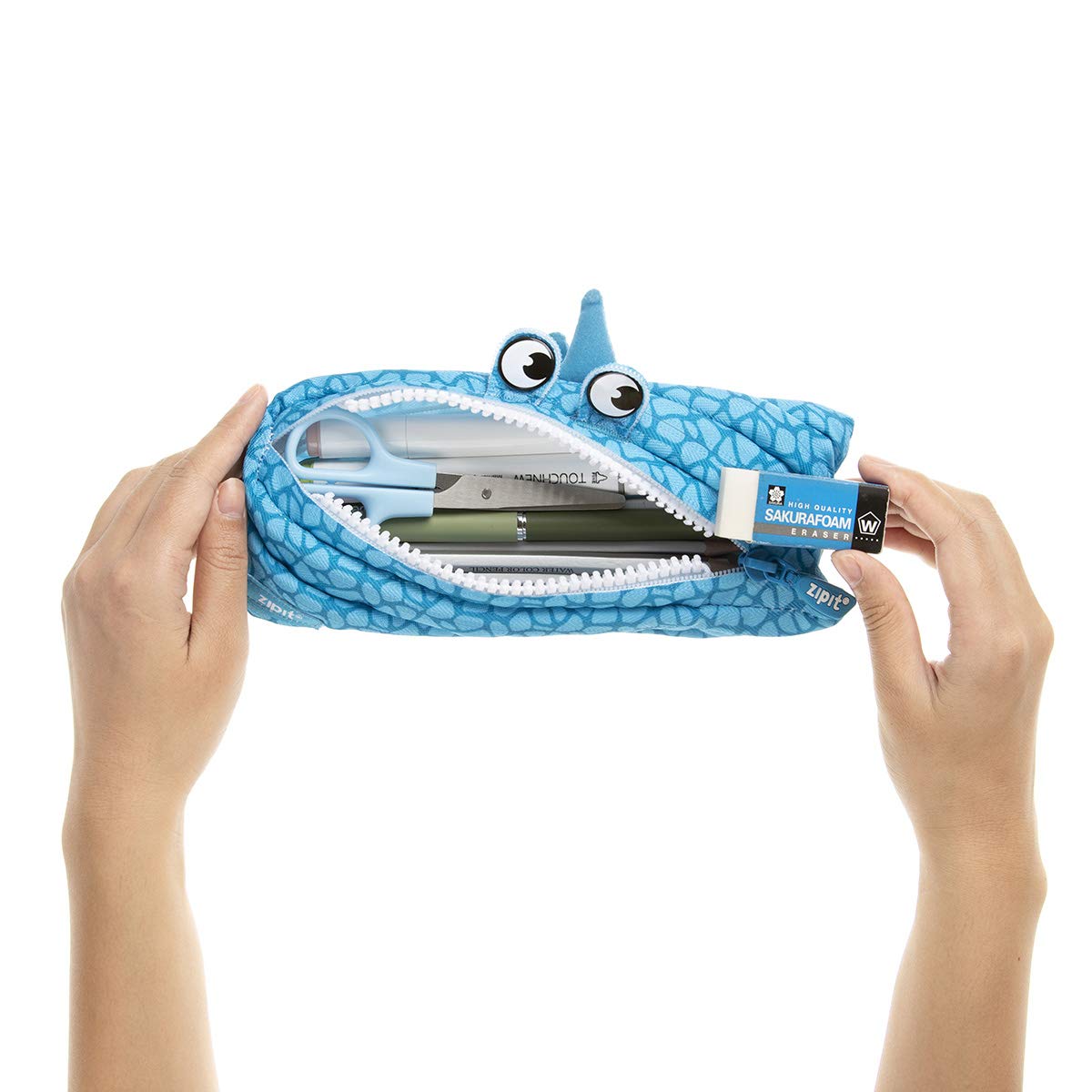 ZIPIT Dino Pencil Case for Boys | Pencil Pouch for School, College and Office | Pencil Bag for Kids (Blue)