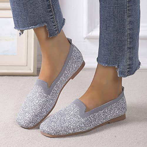 Ladies Fashion Color Blocking Breathable KKnitted Flat Sole Comfortable Casual Single Shoes Platform Shoes Casual Grey