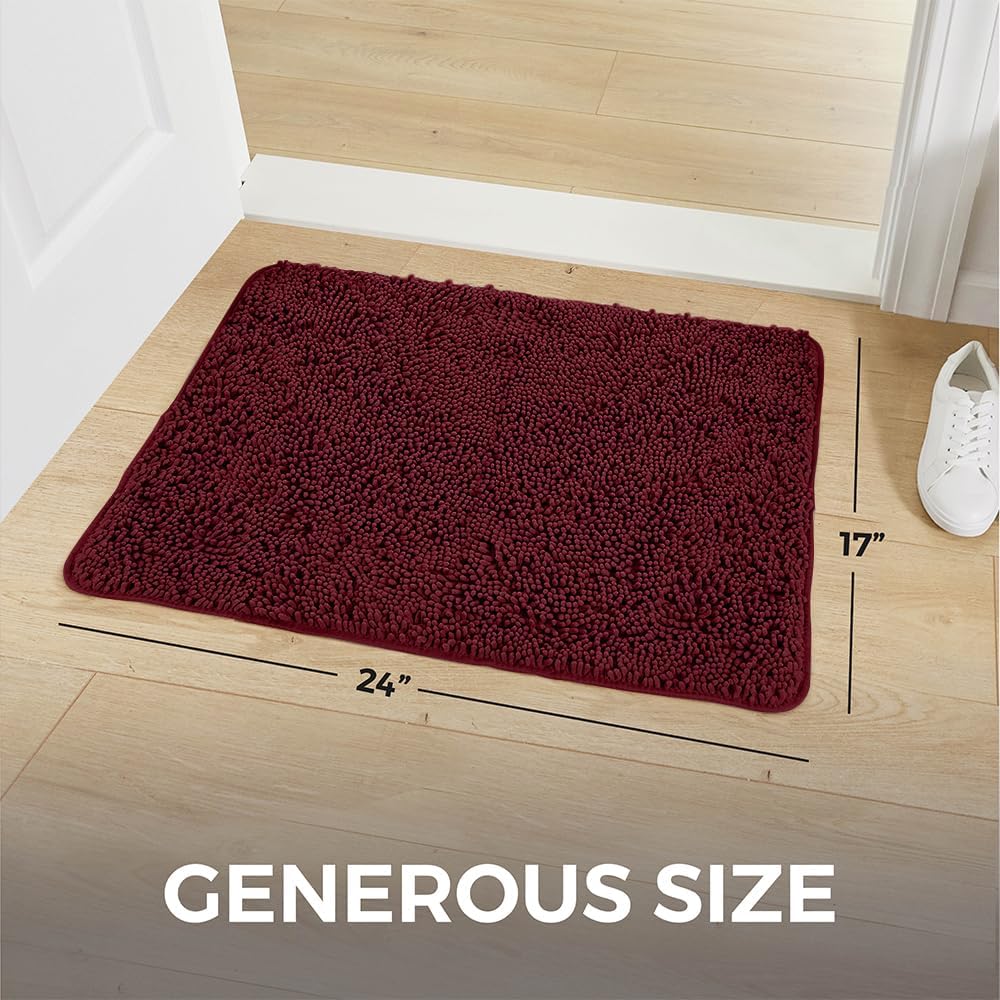 HOME GENIE Muddy Dog Machine-Washable Absorbent Soft Chenille Indoor-Doormat, Rubber Backing, Quick Dry Microfiber Mat, Entryway Front Door Mat, Home Entrance Welcome Doormats, 24x17, Maroon