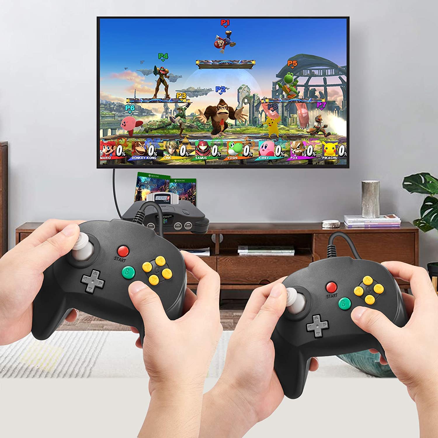 MODESLAB 2 Pack N64 Controller, Wired Gamepad Joystick Replacment Controllers Compatible with N64 Upgrade [ 3D Analog Stick ] - Blue/Green
